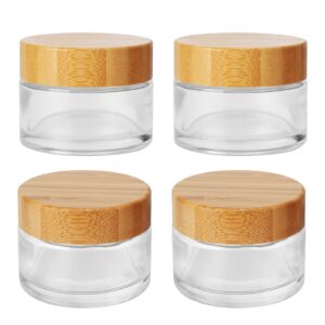 1.7 oz/50 ml clear round glass jars with bamboo wood lids and inner liners, travel glass jars, refillable cosmetic containers for lip balm, ointments, lotion, makeup, eyeshadow, slime, paint and