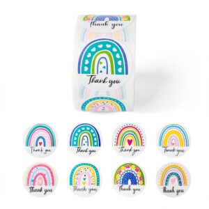 2rolls-1000pcs 1.5" rainbow patterned thank you stickers | 8 different design thank you designs for business packaging, thank you labels for gifts bags, boxes and envelope sealing (rainbow)