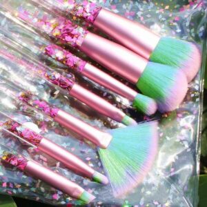 Hawetimher Makeup Brush Set Pink Glitter,Unicorn Foundation Sparkles Cute Fan Powder Blush Lip Highlight Eye shadow Eyebrow Makeup Brushes Set with Liquid and Case for Girls Teen Kids Gift Present