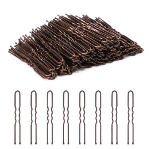 cehony u shaped hair pins, 200 count buns waved hair pins for updos with box for women lady girls bobby pins french historical hair styling pins hair accessories (brown, 2.4 inch)