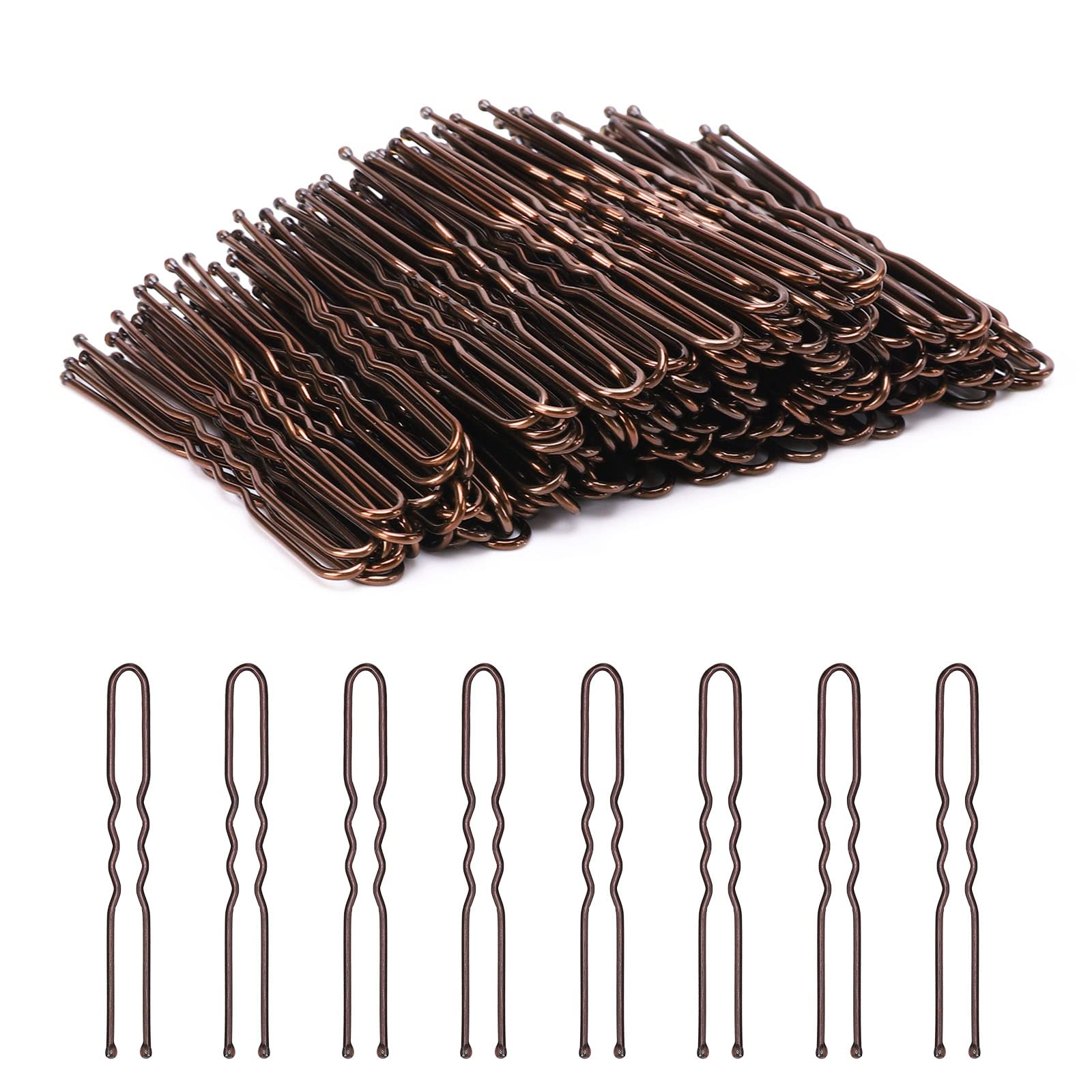 Cehony U Shaped Hair Pins, 200 Count Buns Waved Hair Pins for Updos with Box for Women Lady Girls Bobby Pins French Historical Hair Styling Pins Hair Accessories (Brown, 2.4 Inch)