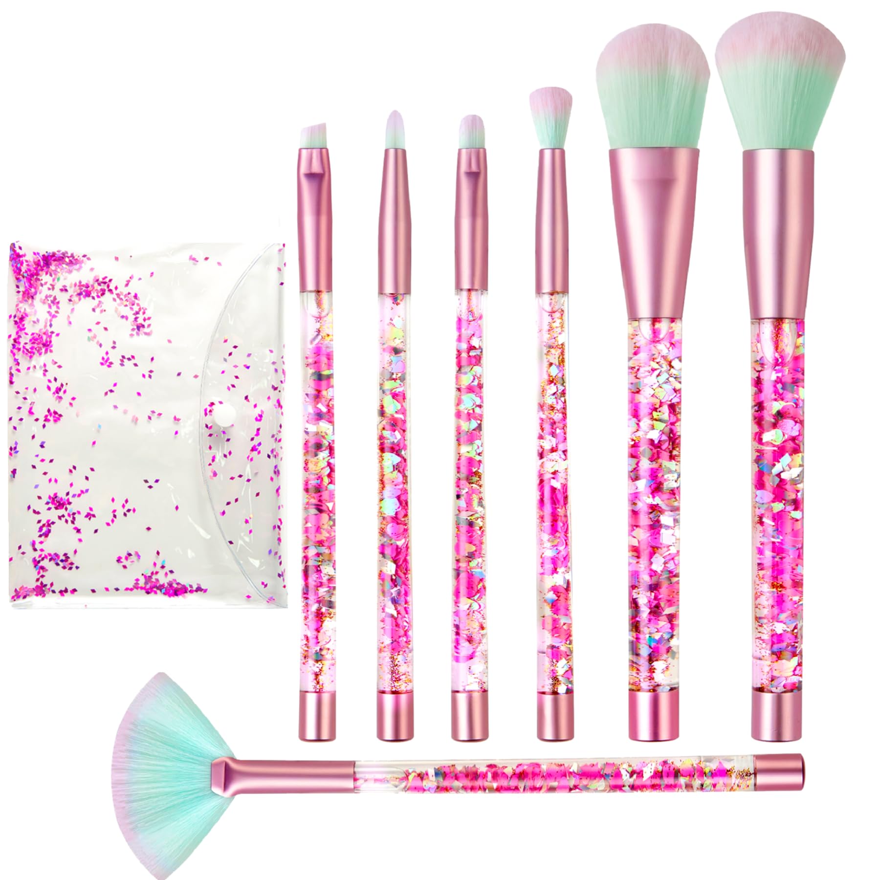 Hawetimher Makeup Brush Set Pink Glitter,Unicorn Foundation Sparkles Cute Fan Powder Blush Lip Highlight Eye shadow Eyebrow Makeup Brushes Set with Liquid and Case for Girls Teen Kids Gift Present