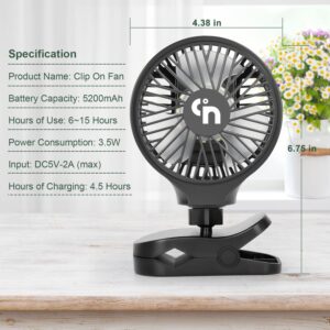 WayToLight Stroller Fan with LED Light 5200mAh Clip On Fan Handheld Portable Personal Fan Rechargeable Battery Operated Car Seat Fan for Baby Small USB Mini Desk Fan for Stroller Crib Car Rides