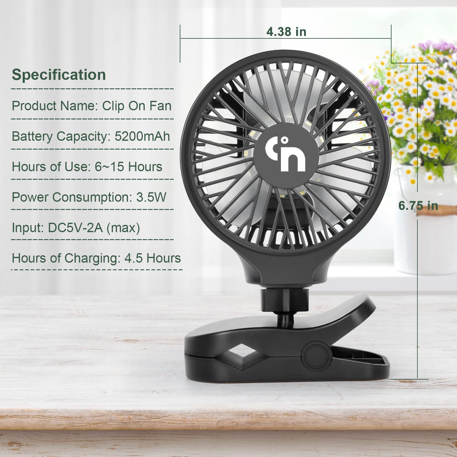 WayToLight Stroller Fan with LED Light 5200mAh Clip On Fan Handheld Portable Personal Fan Rechargeable Battery Operated Car Seat Fan for Baby Small USB Mini Desk Fan for Stroller Crib Car Rides