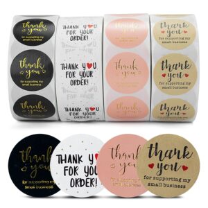 moez thank you stickers small business 1 inch 2000 pcs 4 roll strong adhesive thank you stickers for envelopes seals, bubble mailers, gift bags packaging