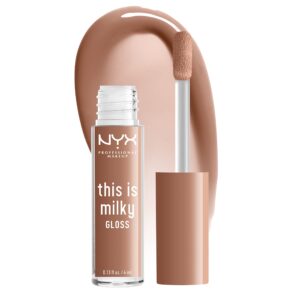 nyx professional makeup this is milky gloss, vegan lip gloss, 12 hour hydration - cookies & milk (cool beige nude)