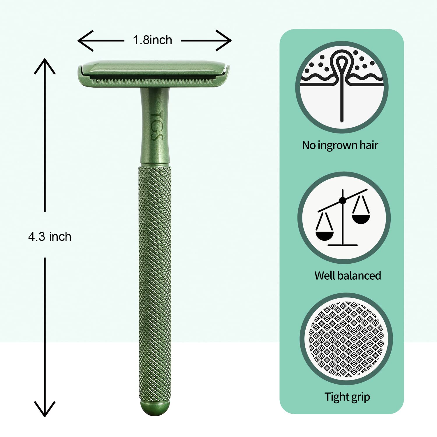 The Grooming Society Double Edge Safety Razor (Closed Comb),Safety Shaving Razor,Safety Razor for Men or Women,With 10 Blades Metal Razor(Green)