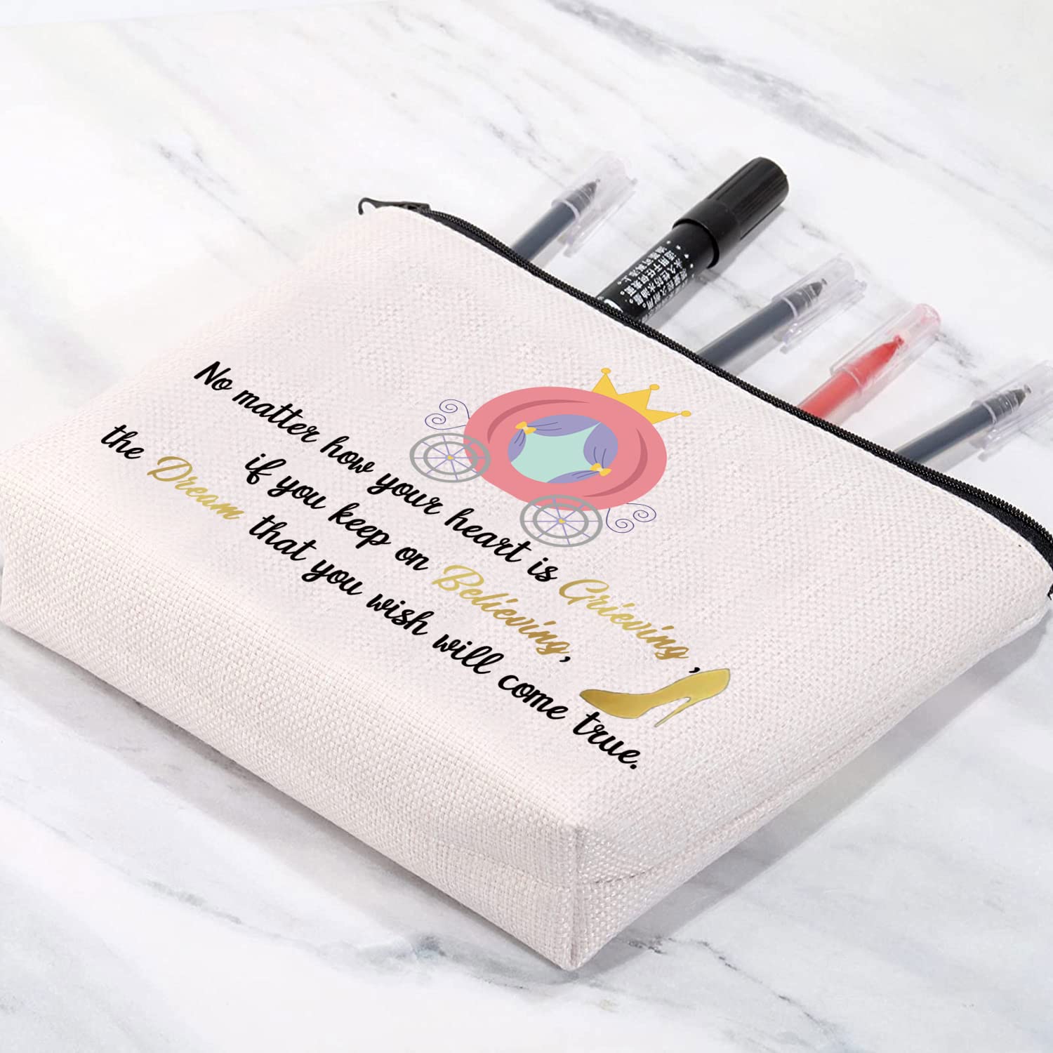 G2TUP Princess Fairy Tale Story Makeup bag Believing The Dream That You Wish Will Come True Carriage Princess Party Cosplay Gifts (Carriage Princess makeup bag)