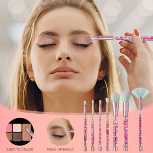 Hawetimher Makeup Brush Set Pink Glitter,Unicorn Foundation Sparkles Cute Fan Powder Blush Lip Highlight Eye shadow Eyebrow Makeup Brushes Set with Liquid and Case for Girls Teen Kids Gift Present