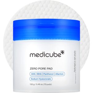 medicube zero pore pads 2.0, dual-textured facial toner pads for exfoliation and pore care with 4.5% aha lactic acid & 0.45% bha salicylic acid, ideal for all skin types, korean skin care (70 pads)