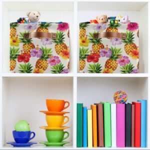 Hawaiian Pineapple Flowers Rectangular Storage Bin Basket with Handles - Organizer Bin for Toys, Books, Laundry Basket for Kids/Pets, Playroom