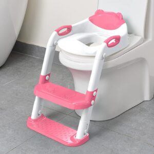 toilet potty training seat with step stool ladder, skyroku toddler potty seat for kids and toddler boys girls, splash guard and safety handles(hot pink)