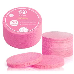 mmrh 50 pcs facial sponges, 100% natural cellulose face sponge, professional cosmetic spa sponges, exfoliating cosmetic sponge (pink)