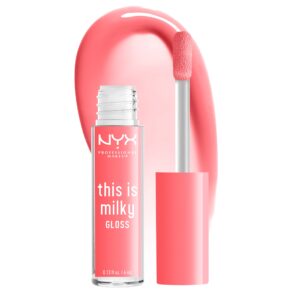 nyx professional makeup this is milky gloss, vegan lip gloss, 12 hour hydration - moo-dy peach (sheer coral)