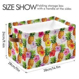 Hawaiian Pineapple Flowers Rectangular Storage Bin Basket with Handles - Organizer Bin for Toys, Books, Laundry Basket for Kids/Pets, Playroom