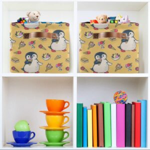 Cute Penguins Ice Cream Rectangular Storage Bin Basket with Handles - Organizer Bin for Toys, Books, Laundry Basket for Kids/Pets, Playroom