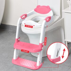 Toilet Potty Training Seat with Step Stool Ladder, SKYROKU Toddler Potty Seat for Kids and Toddler Boys Girls, Splash Guard and Safety Handles(Hot Pink)