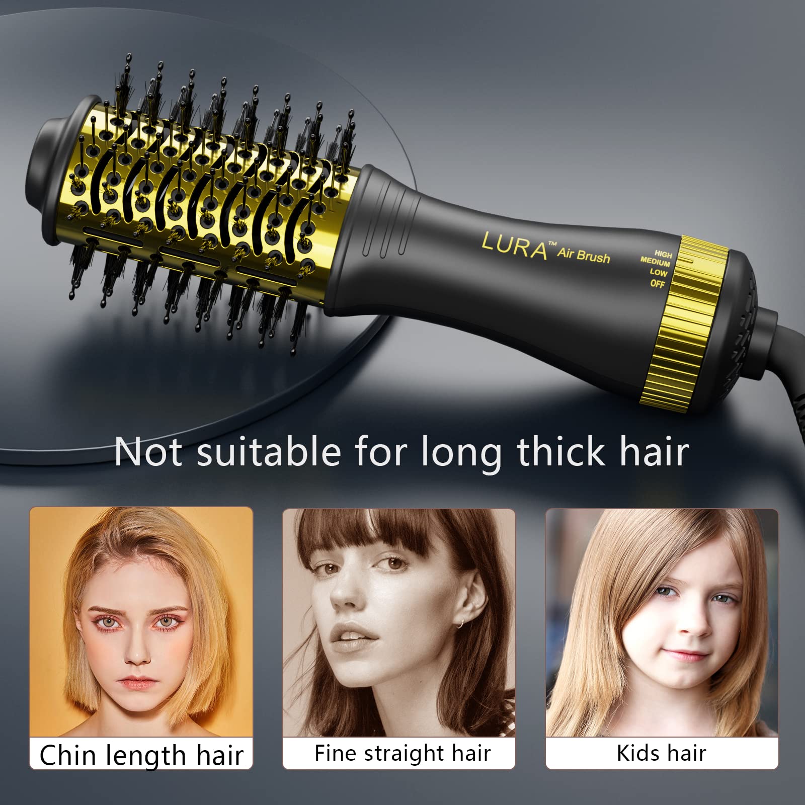 LURA Small Hot Air Brush for Shoulder-Length Styling, 2 Inch Blow Dryer and Styling Brush in One