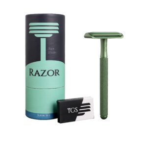 The Grooming Society Double Edge Safety Razor (Closed Comb),Safety Shaving Razor,Safety Razor for Men or Women,With 10 Blades Metal Razor(Green)