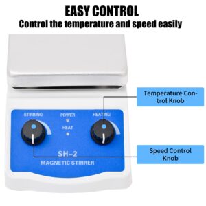 Lab Magnetic Stirrer Plate Hot Stir Mixer with Stirring Bar Heating Electric Mixing Machine for Chemistry Equipment 1000ml Capacity 100~2000 RPM Speed Resin Epoxy Stirring Bar & Support Stand Included