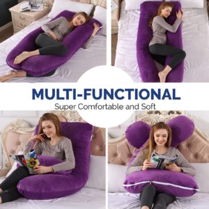 U Shaped Pregnancy Pillow, Full Maternity Body Pillow for Sleeping with Velvet Cover, Support for Back, Hips, Legs, Belly for Pregnant Women, 1.6kg, 46IN, Purple