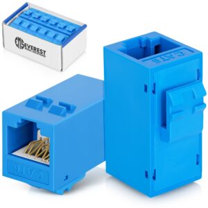 ems rj45 cat6 keystone inline coupler - blue 24-pack - keystone jack female to female for standard wall plates and patch panels, utp ethernet extender adapter rj45 gender changer