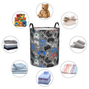 Gbuzozie Video Game Controller Grey Background Round Laundry Hamper Storage Basket Toys Clothes Organizer Bin For Home Bathroom Bedroom Dorm Nursery, 38l