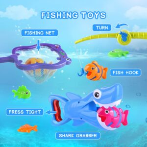 Bath Toys Baby Bath Essentials Fishing Pole Games Swimming Shark Grabber Water Table Pool Bath Time Infant Bathtub Toy Set Non Toxic Mold Free Bath Toys for Kids Ages 3 4 5 6 7 8 Boys Girls