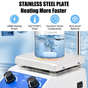 Lab Magnetic Stirrer Plate Hot Stir Mixer with Stirring Bar Heating Electric Mixing Machine for Chemistry Equipment 1000ml Capacity 100~2000 RPM Speed Resin Epoxy Stirring Bar & Support Stand Included