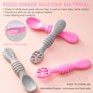 Silikong Silicone Baby Spoons Set (Stage 1 + Stage 2) - Toddler Utensils - Self Feeding Spoons