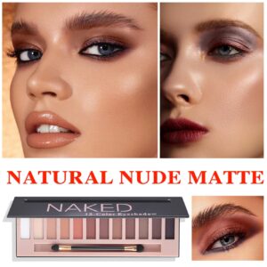 12 Colors Naked Eyeshadow Palette,Nude Eyeshadow Palette,Natural Matte Eyeshadow Palette,Eye Shadow Palette with Brush,Waterproof & Long Lasting Smokey Eye Makeup(Matte)