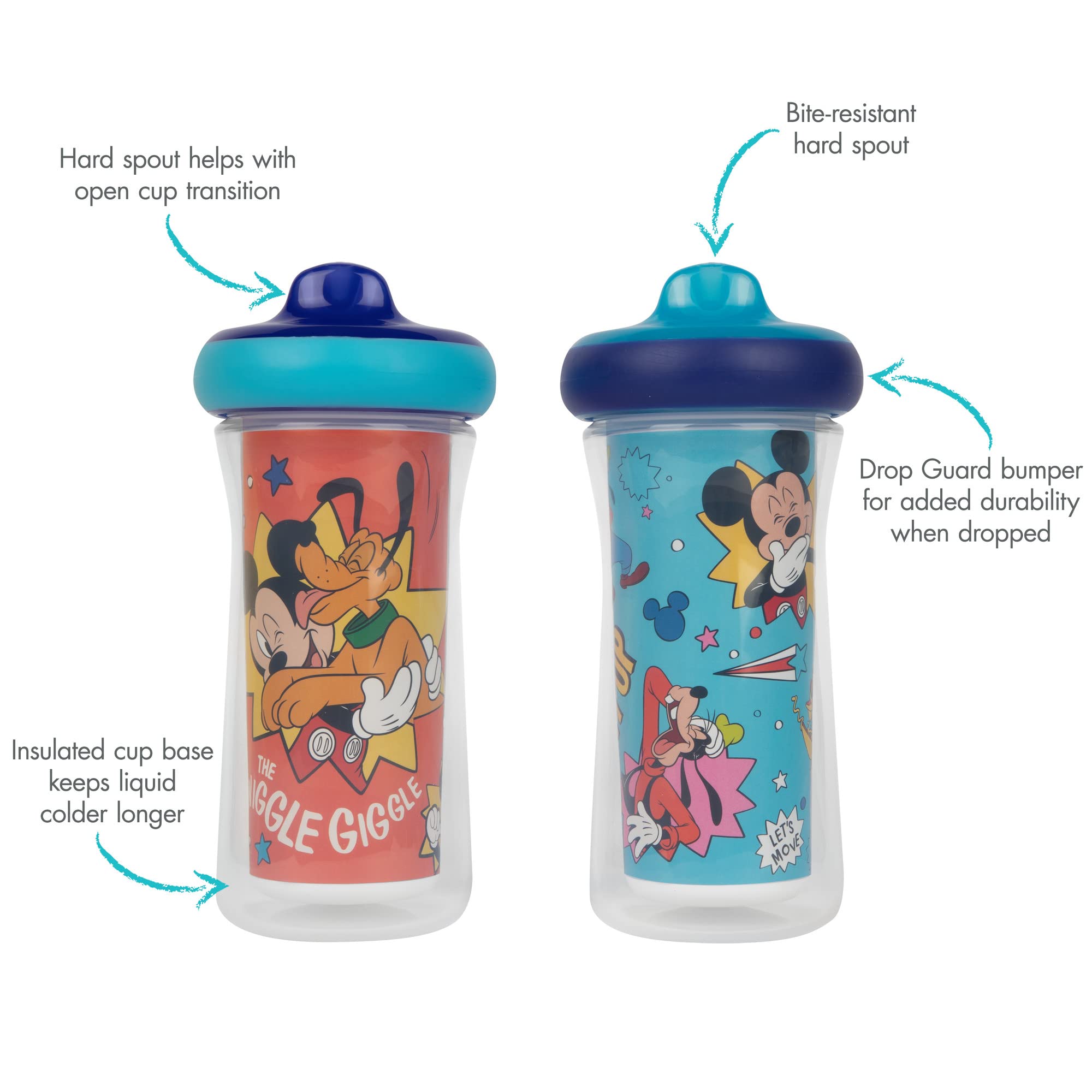 The First Years Disney Mickey Mouse Kids Insulated Sippy Cups - Dishwasher Safe Spill Proof Toddler Cups - Ages 12 Months and Up - 9 Ounces - 2 Count