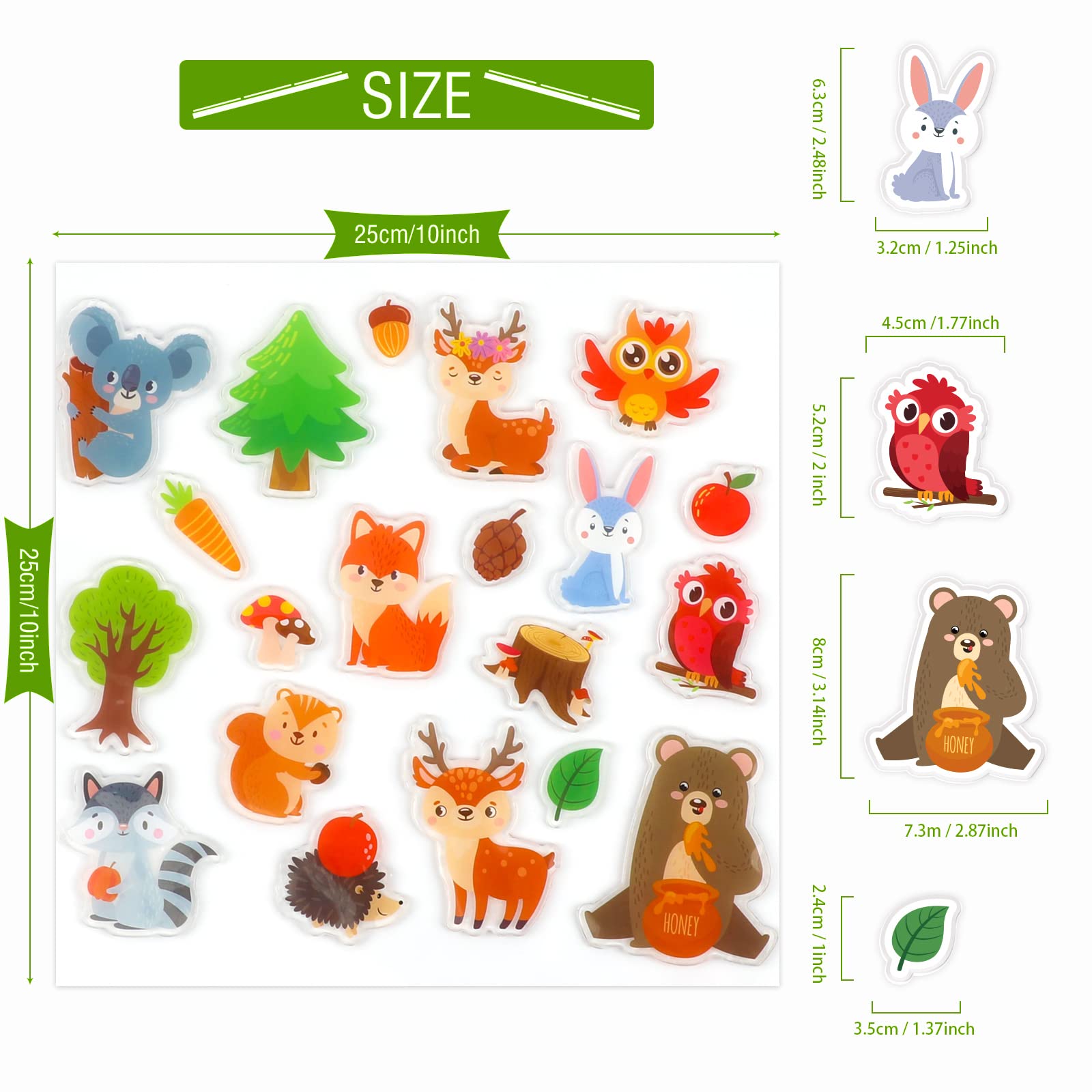 20 PCS Woodlad animals Thick Gel Clings woodland Window Gel Clings Decals Stickers for Kids Toddlers and Adults Home Airplane Classroom Nursery woodland Party Supplies Decorations Removable and