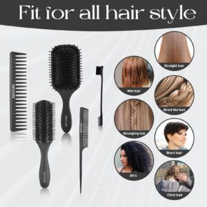 SIGHTLING 5PCS Paddle Hair Brush Set, Detangling Brush and Hair Comb Set for Men and Women, Great On Wet Dry Long Thick Thin Curly Natural Hair