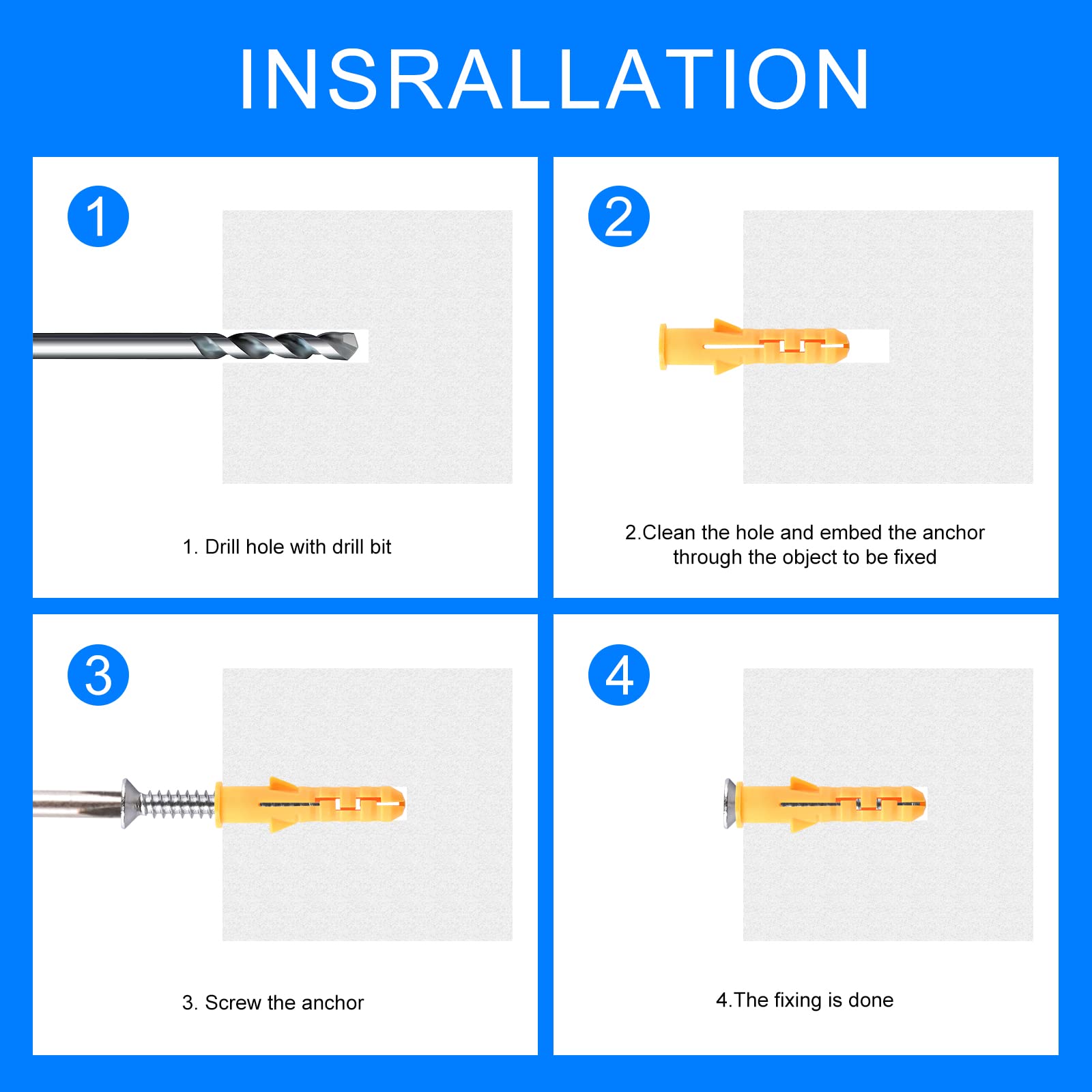 MIWAT Self Drilling Wood Screws and Drywall Anchors for LED Flood Lighting Install 20 30 50 100 150W, 36 PCS (M6-45 Kit, Stainless Steel, Flat, Phillips, Nickel, 18 Pairs)