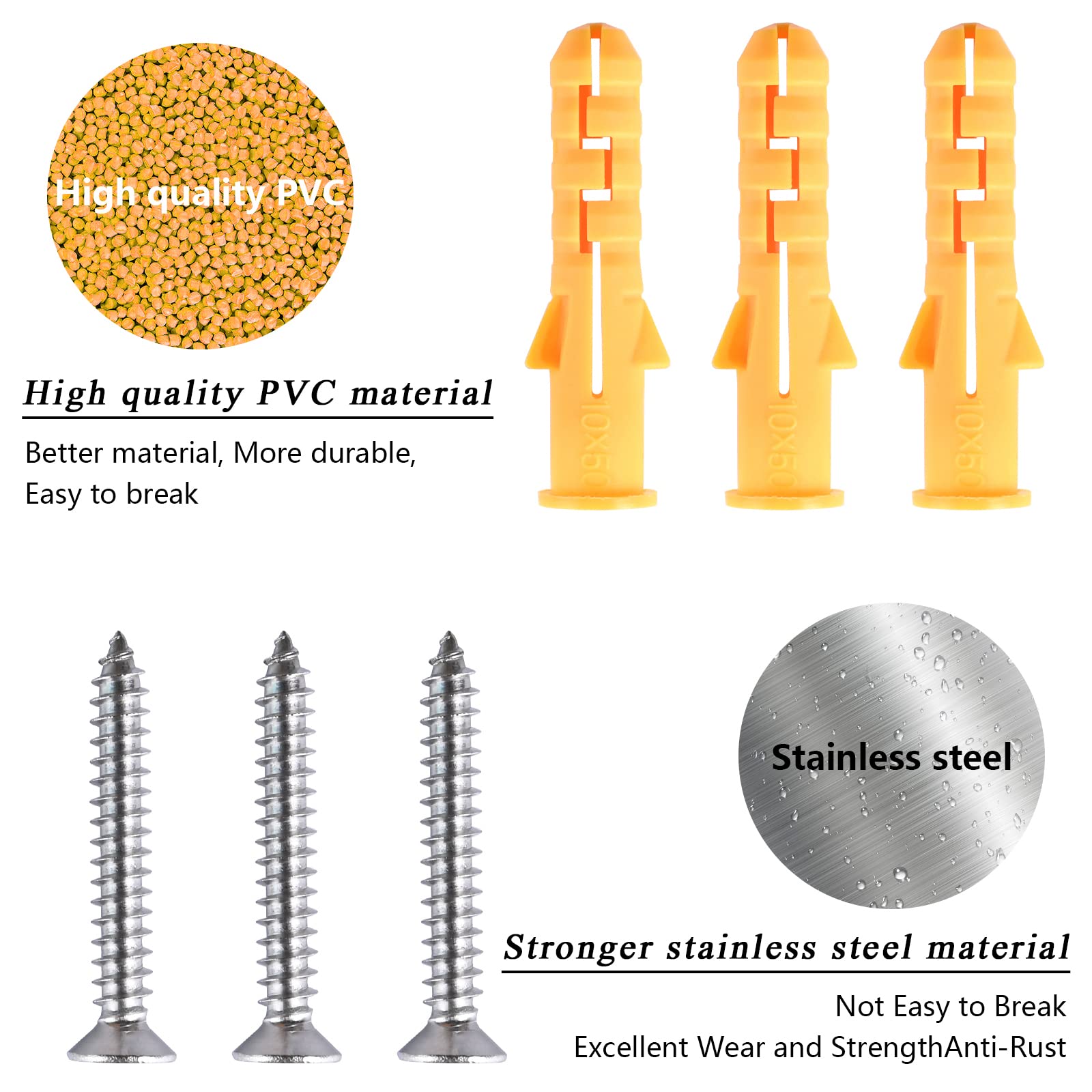 MIWAT Self Drilling Wood Screws and Drywall Anchors for LED Flood Lighting Install 20 30 50 100 150W, 36 PCS (M6-45 Kit, Stainless Steel, Flat, Phillips, Nickel, 18 Pairs)