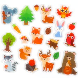 20 pcs woodlad animals thick gel clings woodland window gel clings decals stickers for kids toddlers and adults home airplane classroom nursery woodland party supplies decorations removable and