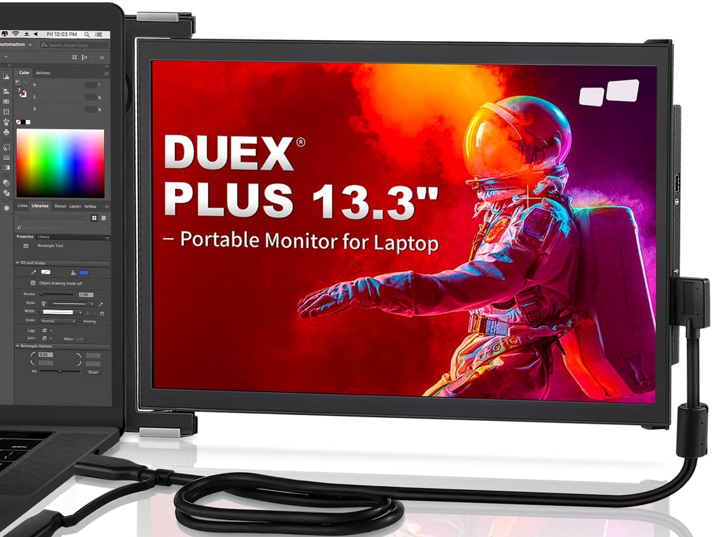 Duex Plus Portable Monitor for Laptop, 13.3" Full HD IPS Dual Screen for Laptops, Mobile Pixels USB C Powered Plug and Play Portable Display,Windows/Apple Compatible