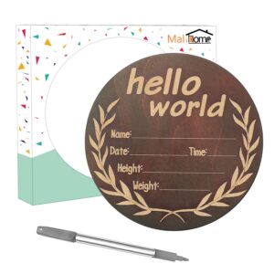 wooden birth announcement 5.8 inch newborn baby name sign hello world wooden disc for hospital pictures & photo prop (brown color)