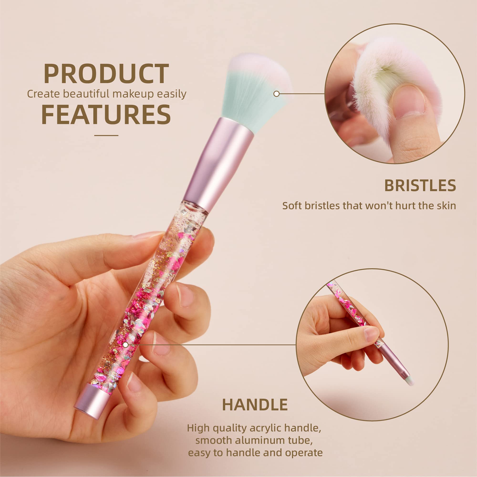 Hawetimher Makeup Brush Set Pink Glitter,Unicorn Foundation Sparkles Cute Fan Powder Blush Lip Highlight Eye shadow Eyebrow Makeup Brushes Set with Liquid and Case for Girls Teen Kids Gift Present