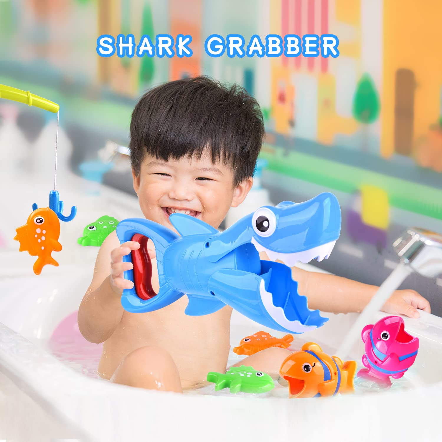 Bath Toys Baby Bath Essentials Fishing Pole Games Swimming Shark Grabber Water Table Pool Bath Time Infant Bathtub Toy Set Non Toxic Mold Free Bath Toys for Kids Ages 3 4 5 6 7 8 Boys Girls