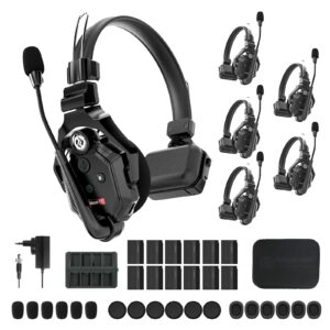 hollyland solidcom c1 wireless headset intercom system 6-person full duplex 1100ft team communication group talk single-ear headset with 1 master & 5 remote headsets