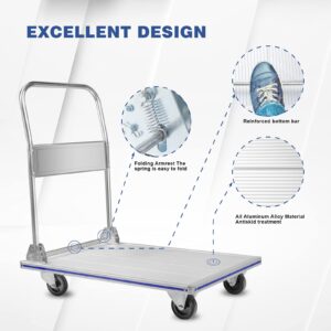 LEADALLWAY Platform Truck 35" Lx21 W Large Size Foldable Push Cart Dolly Aluminum Heavy Duty 800lbs Capacity