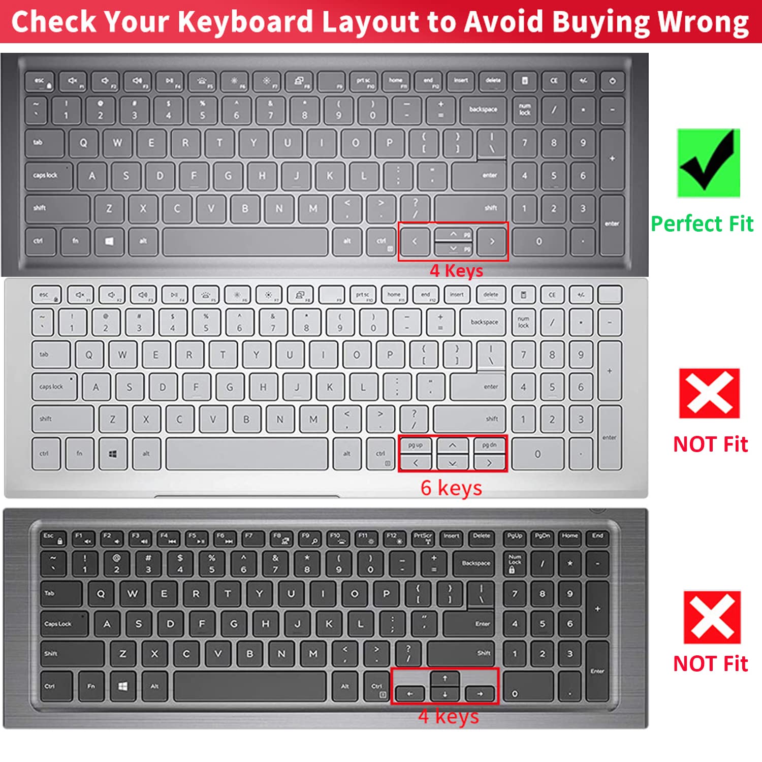 Keyboard Cover for 2022 2021 Dell Inspiron 15 5510 5515 5518 7510 3510 3511 3515 3525 3520 3530 3535, Dell Vostro 15 5000 3510 5510 5515, Dell Latitude 3520 Laptop Keyboard Cover Skin, Clear