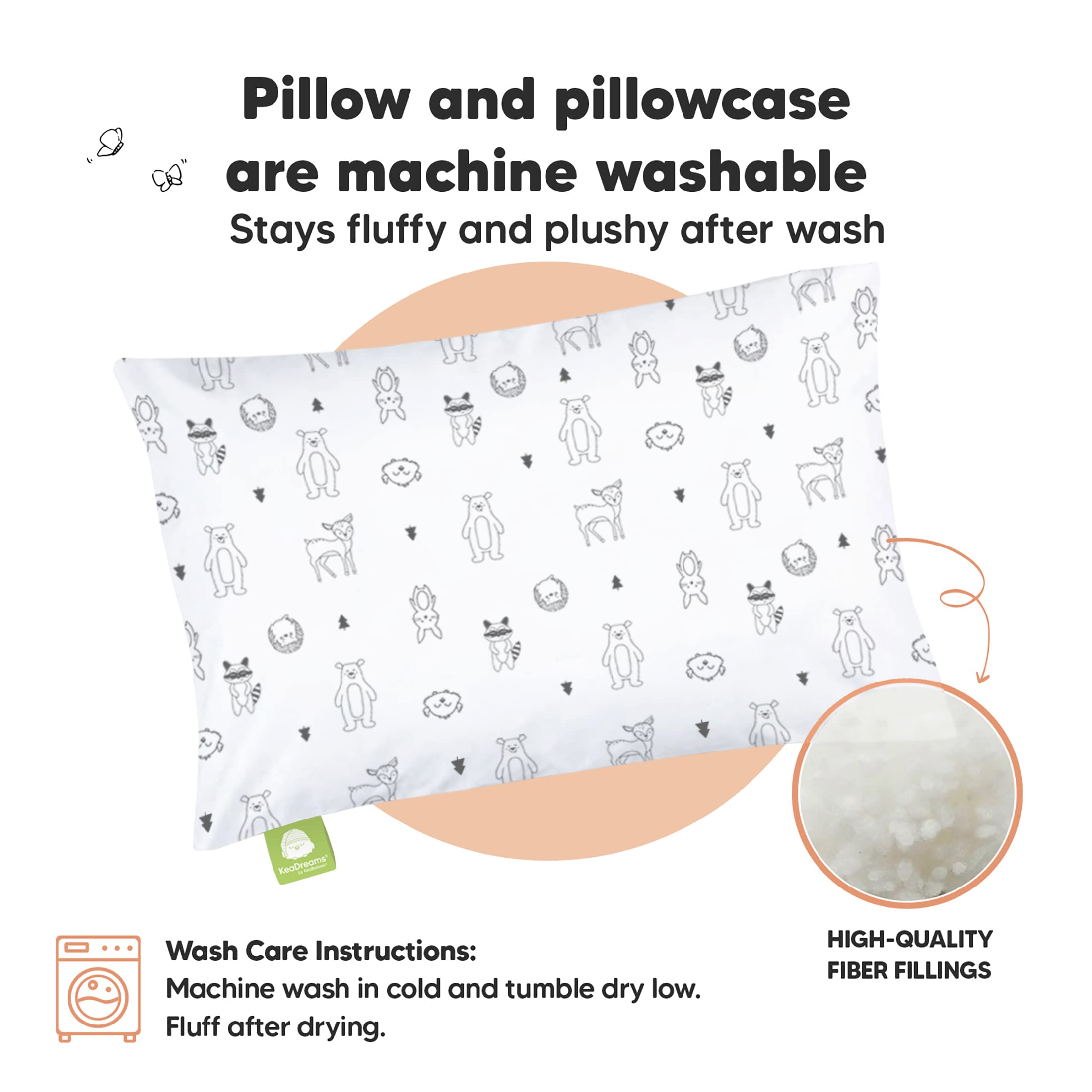 KeaBabies Toddler Pillow with Pillowcase Bundle - Organic Cotton Toddler Pillows for Sleeping (Off to Space & KeaFriends)