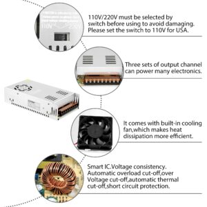 Switching Power Supply, SJHPRMXF AC 110V/220V to DC 12V 30A 360W Universal Regulated Switching Power Supply Transformer Adapter LED Driver for LED Strip, CCTV Camera System, Radio