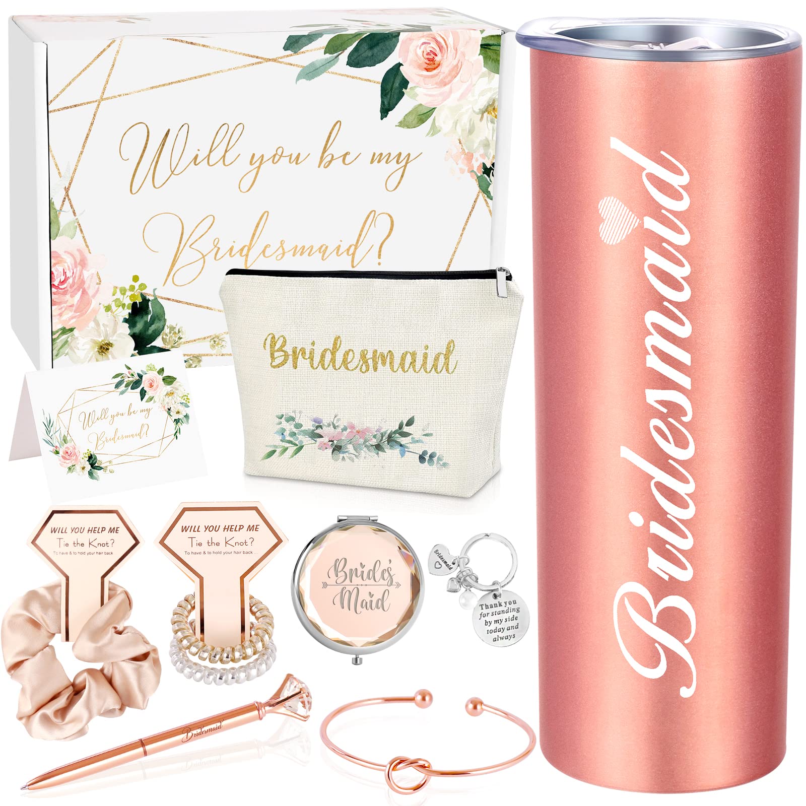 Homabachyco Bridesmaid Proposal Gifts, Will You Be My Bridesmaid Gift Box, Engagement Wedding Gifts Wine Tumbler Bridal Bachelorette Party Gifts for Bridesmaids, 20oz Wine Tumbler Gift Set