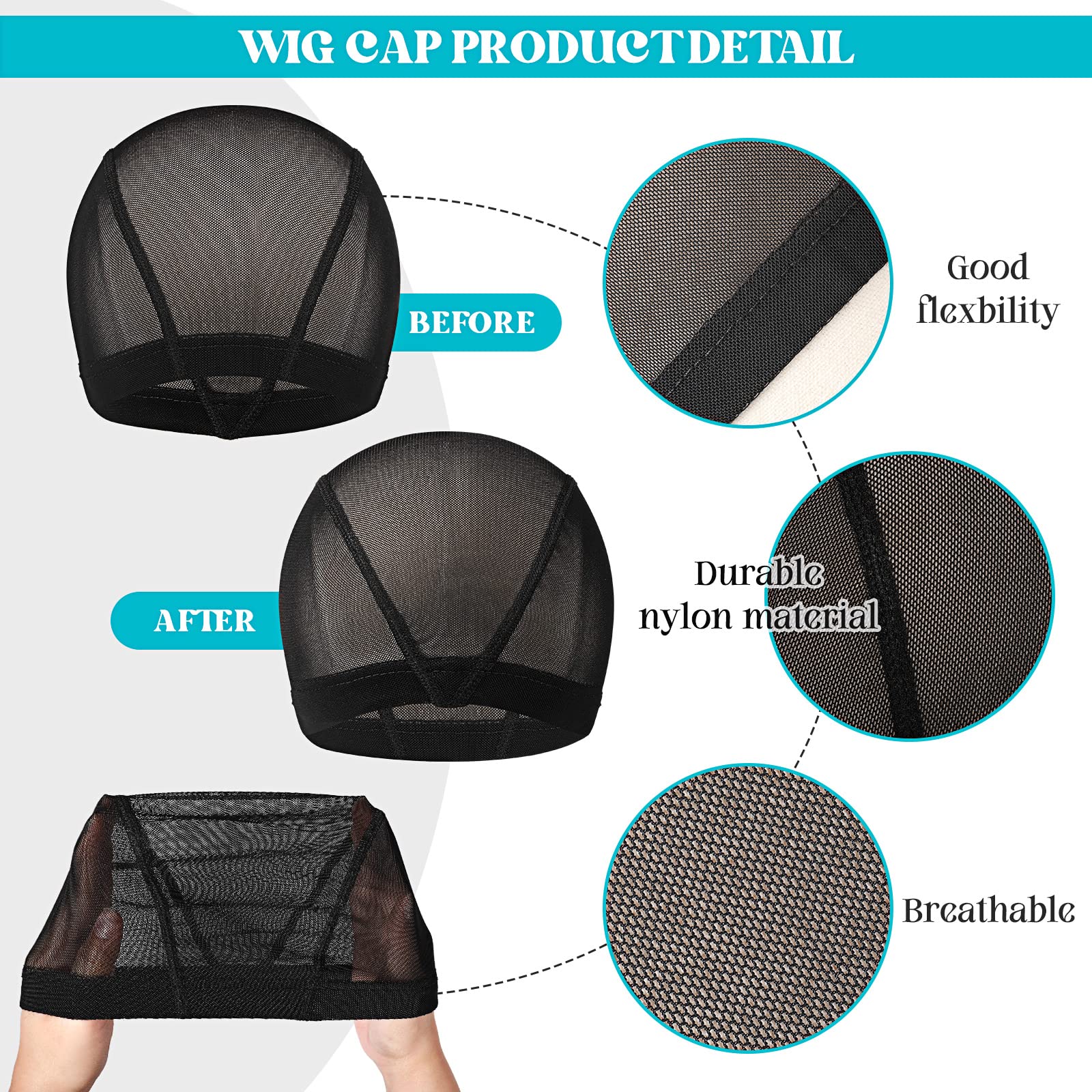 95 Pieces Mesh Dome Cap Stretchable Mesh Wig Caps Black Hair Weaving Thread Hair Extension Accessory Thread with Needles Lot Wig Combs Wig Clips and Adjustable Elastic Bands Wig Straps for Women Men