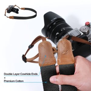 Padwa Lifestyle Black Camera Strap - Double Layer Crazy Horse Cowhide Head,1.5" Wide Pure Cotton Woven Camera Straps,Adjustable Neck Shoulder Strap for All DSLR Cameras,Great Gift for Photographers