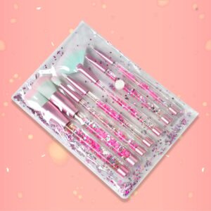 Hawetimher Makeup Brush Set Pink Glitter,Unicorn Foundation Sparkles Cute Fan Powder Blush Lip Highlight Eye shadow Eyebrow Makeup Brushes Set with Liquid and Case for Girls Teen Kids Gift Present